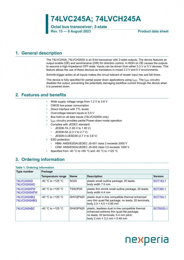 74LVC245A datasheet page 1