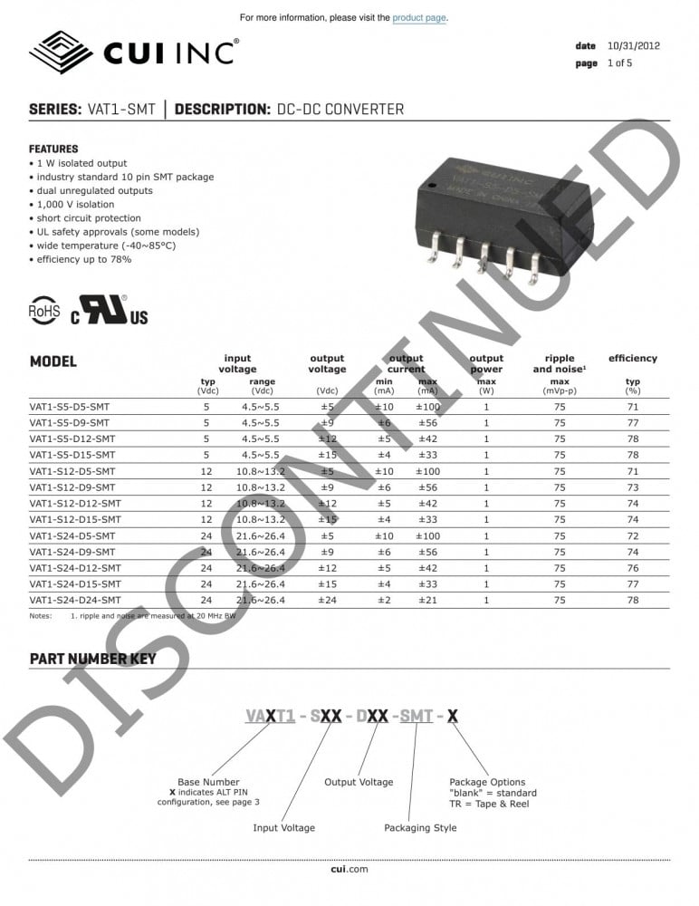 CUI VAT1-SMT datasheet page 1