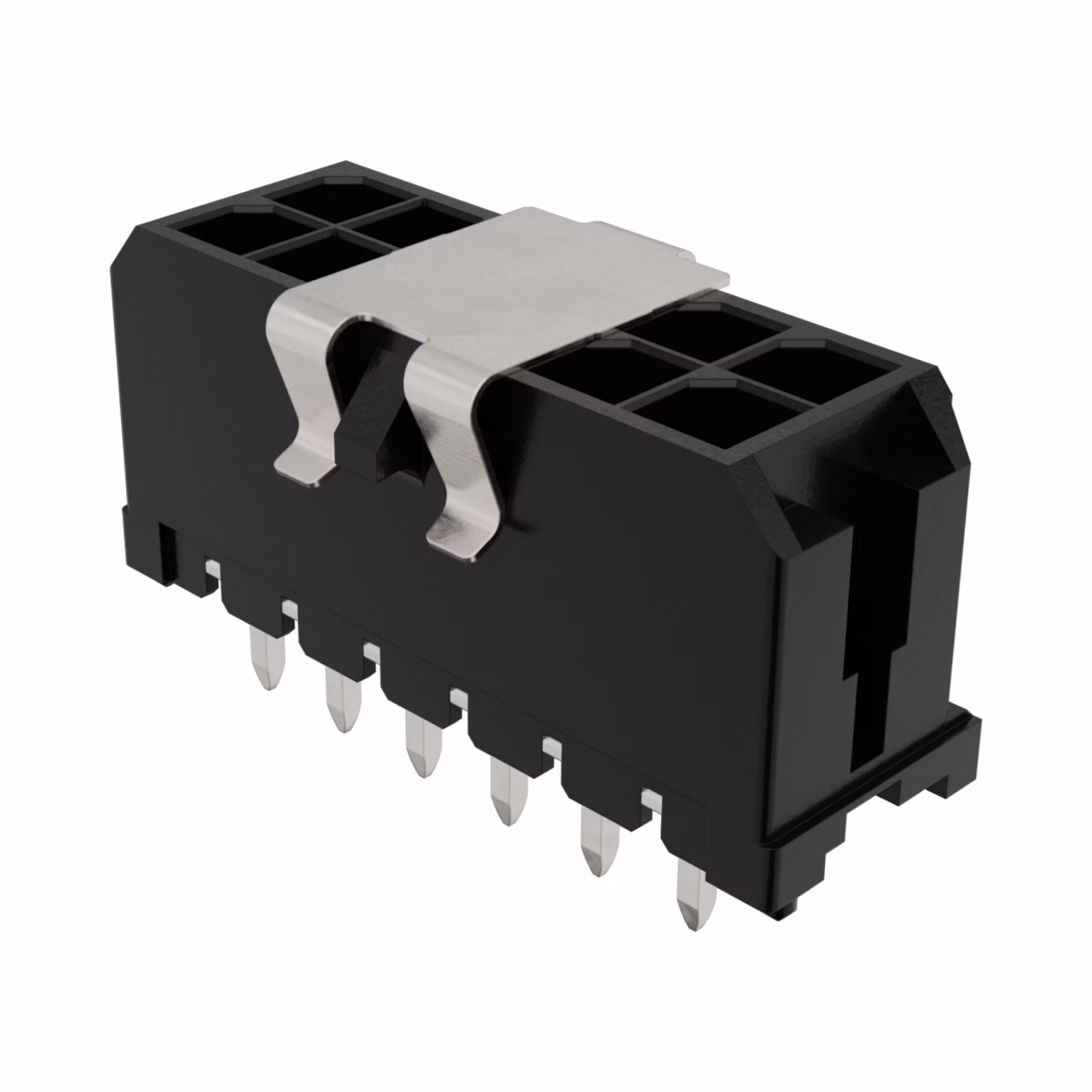 Micro-Fit 3.0 Vertical Header, 3.00mm Pitch, Dual Row, 12 Circuits, Straight Tail, with PCB Polarizing Peg, 0.38µm Gold Plating, Glow-Wire Capable, Black, Tape and Reel, with Pick and Place Cap for sale