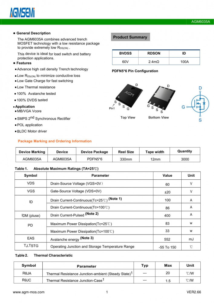 AGM6035A datasheet page 1
