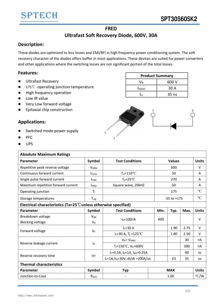 SPT30S60SK2 datasheet page 1