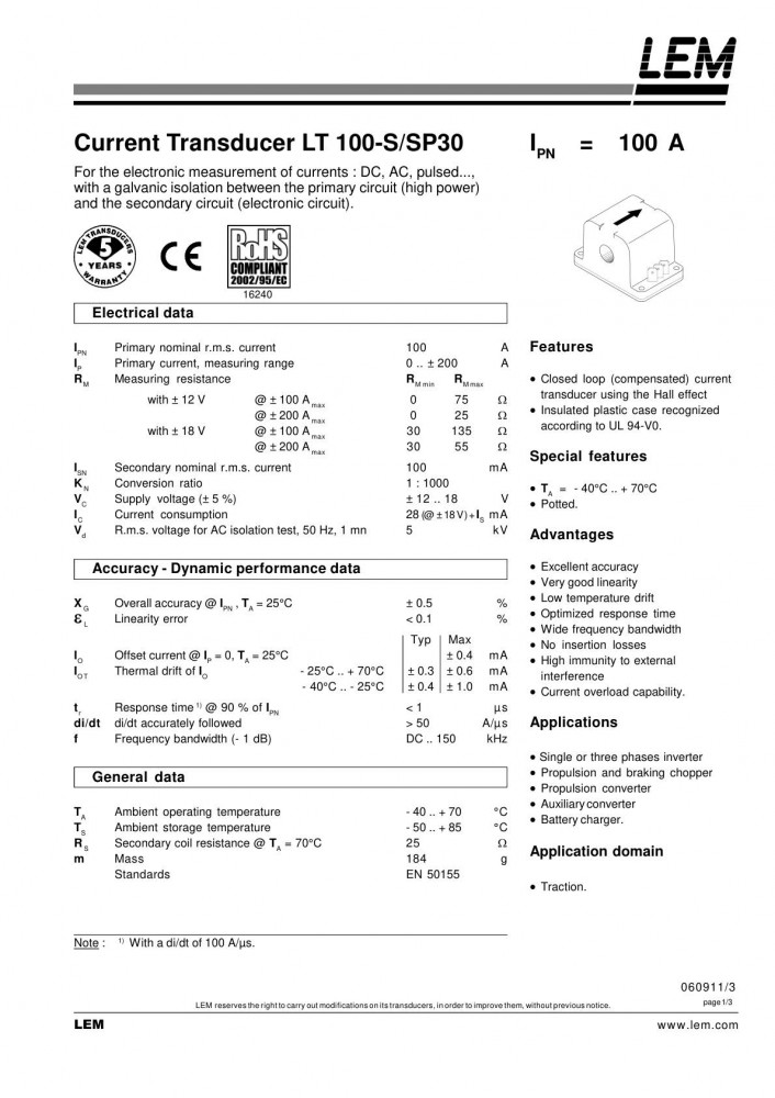 LT 100-S/SP30 datasheet page 1