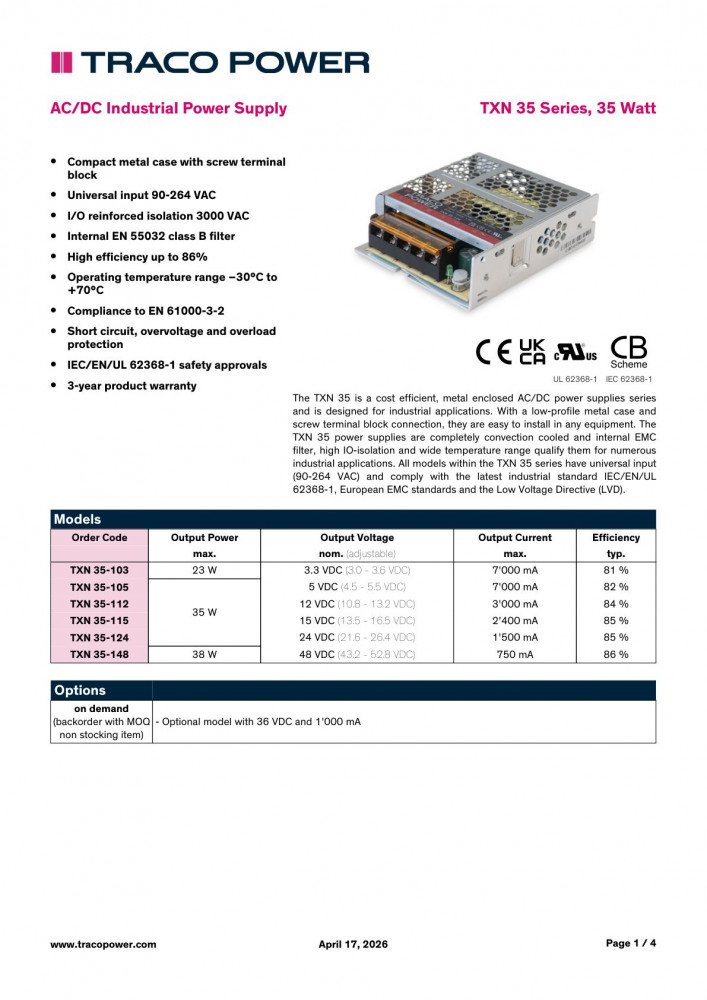 TXN 35 series technical document image 1