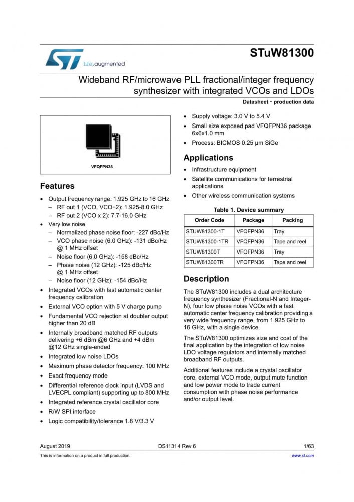 STUW81300TR datasheet page 1