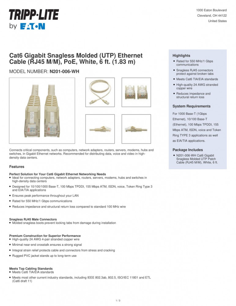 N201-006-WH technical document page 1