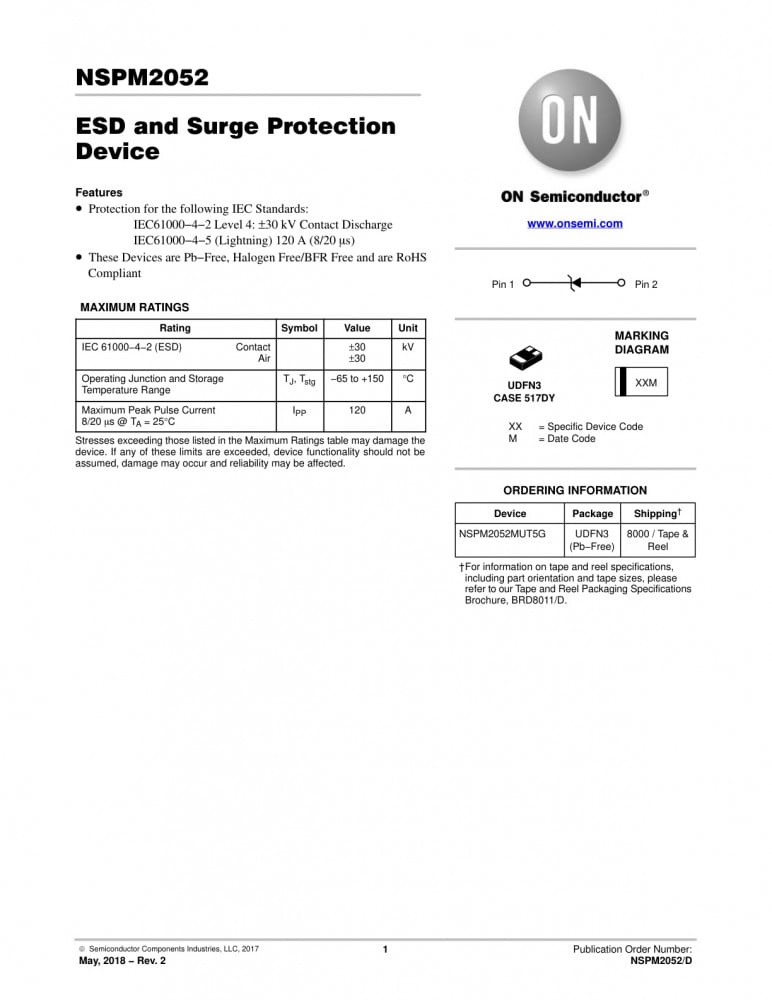 NSPM2052MUT5G datasheet page 1