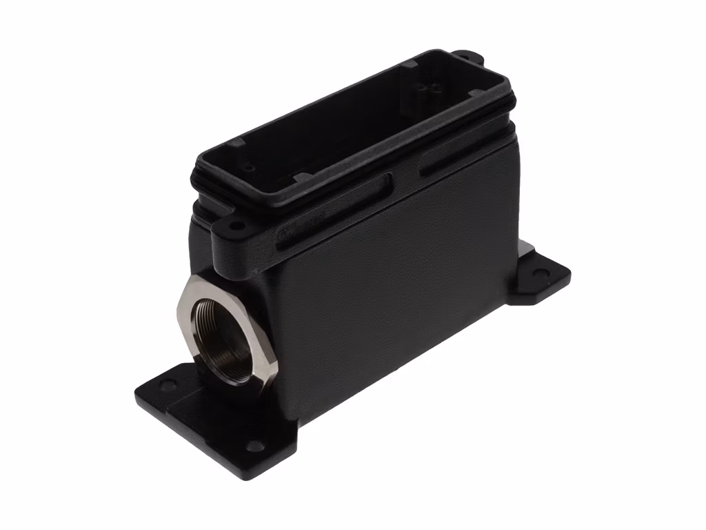 Heavy-Duty High Performance-Harsh Environment (HP-HE) Surface Mount Housing, Screw Locking, Zinc Alloy, Side Entry, Size 24B «104x27», M40 Thread, Black for sale