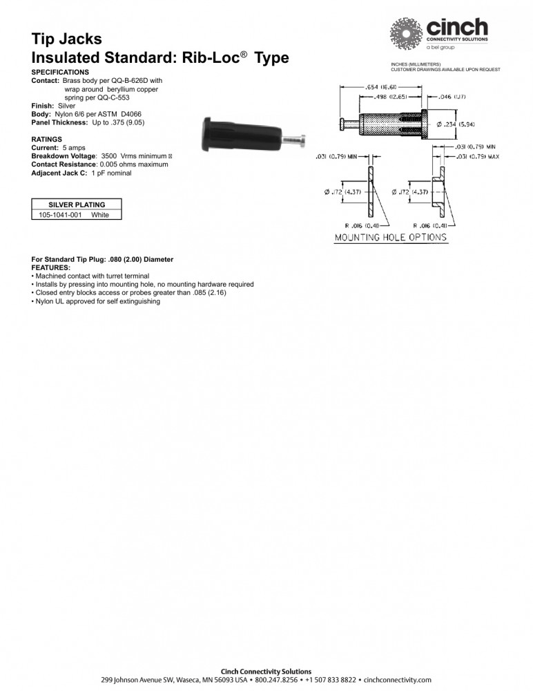Bel Fuse 105-1041-001 technical drawing reference