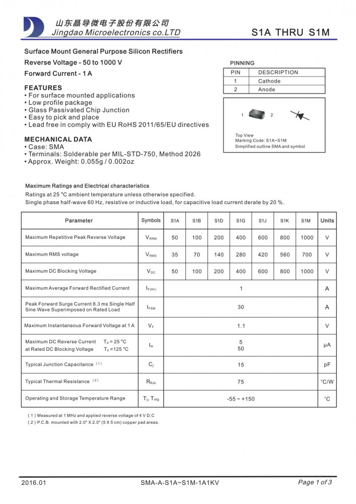 S1J datasheet page 1