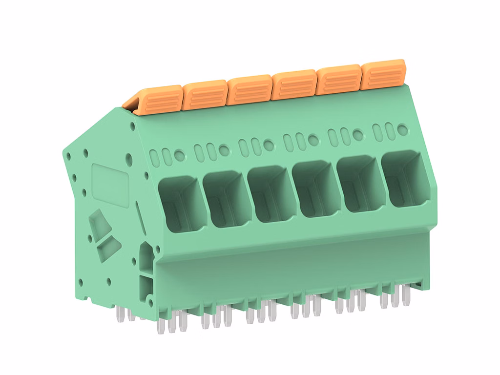 10.00mm Pitch Lever Activated Fixed Mount PCB Terminal Block, 35° Wire Entry, Bussed Terminals, 6 Circuits for sale
