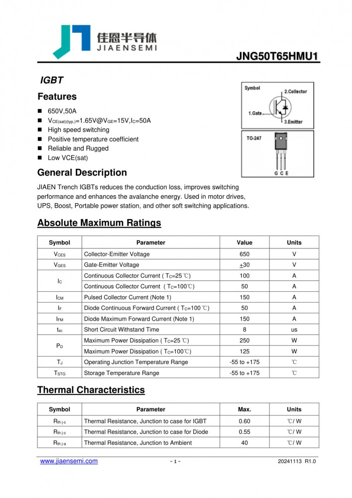 JNG50T65HMU1 datasheet page 1