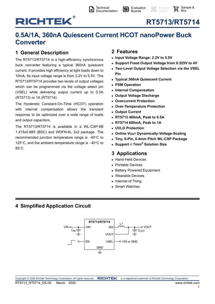 RT5713 RT5714 datasheet page 1