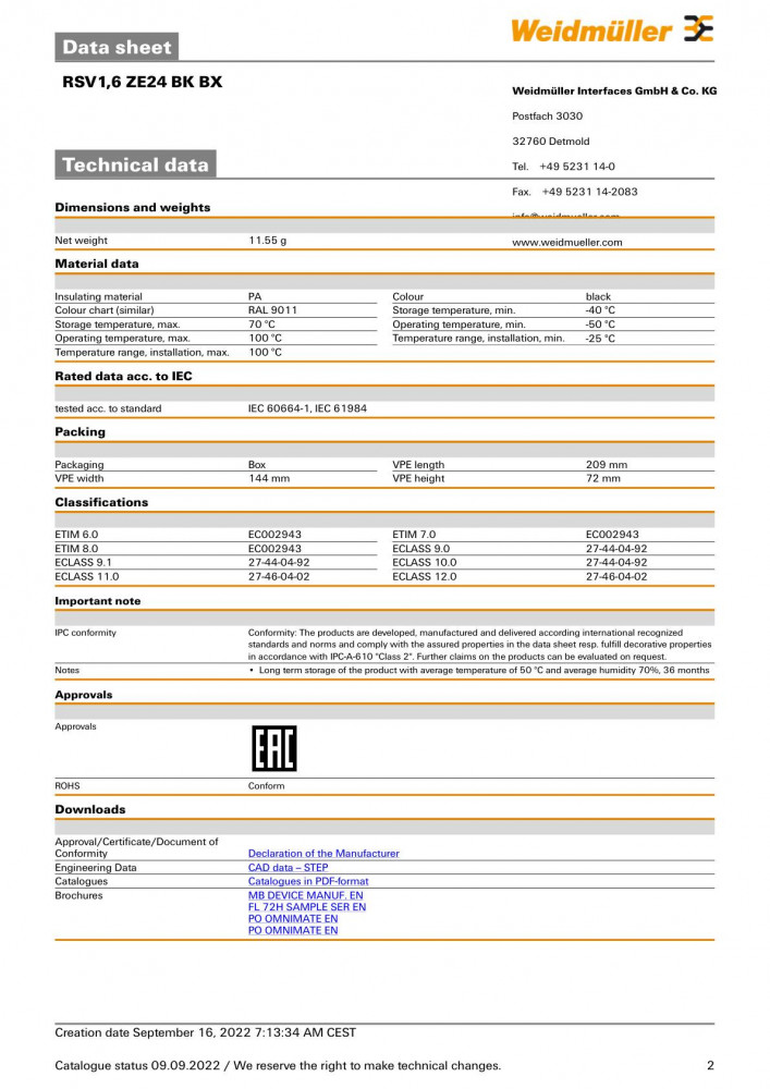 Weidmüller 1563100000 technical document page 2