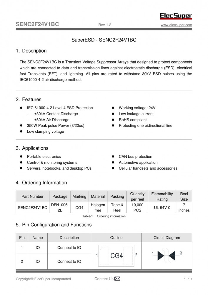 SENC2F24V1BC datasheet page 1