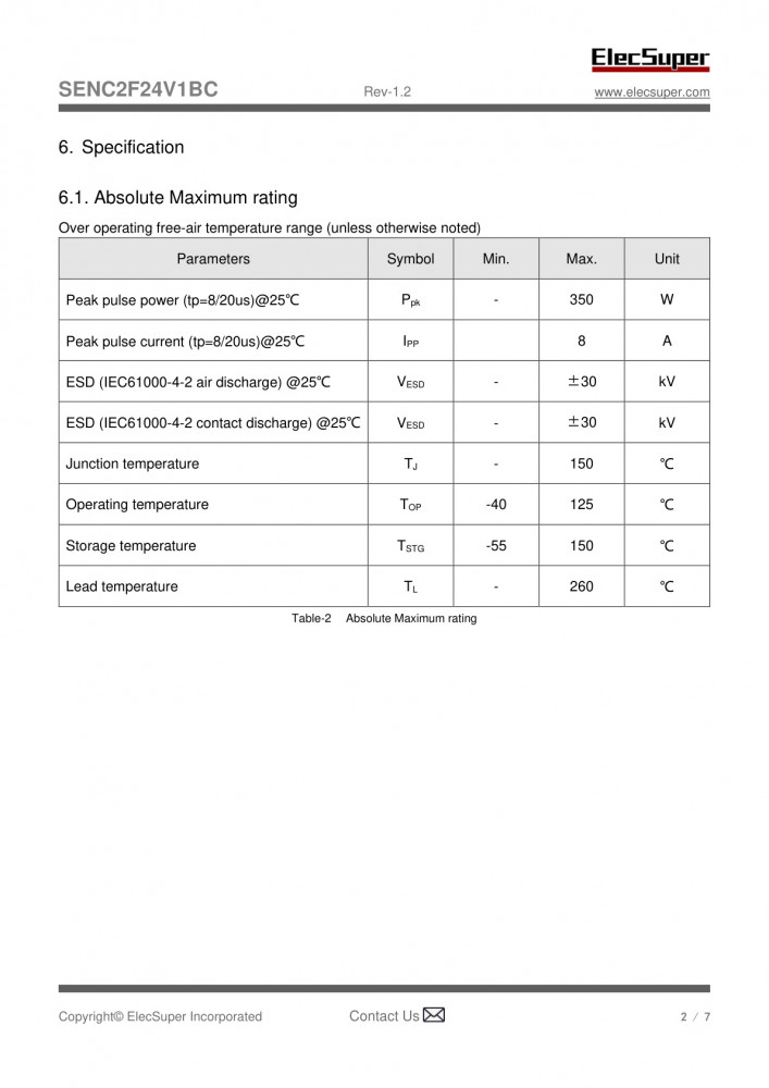 SENC2F24V1BC datasheet page 2