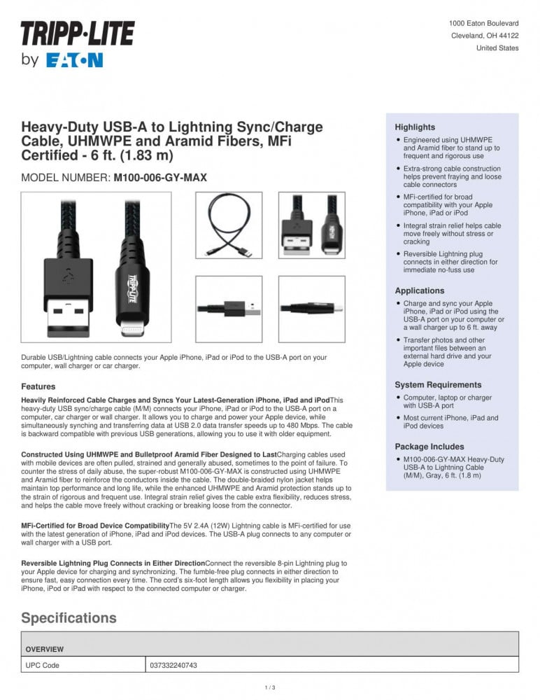 M100-006-GY-MAX technical document page 1