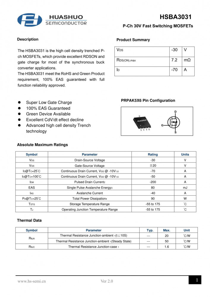 HSBA3031 datasheet page 1