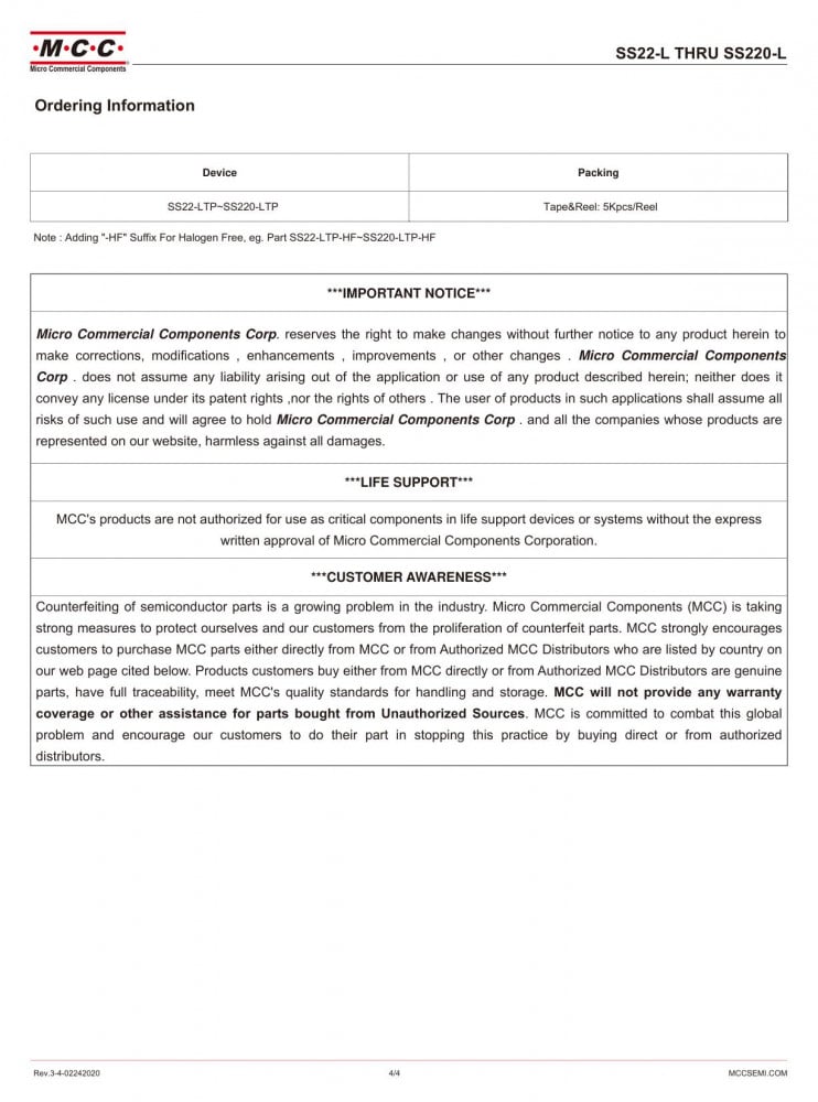 MCC SS2150-LTP datasheet page 4