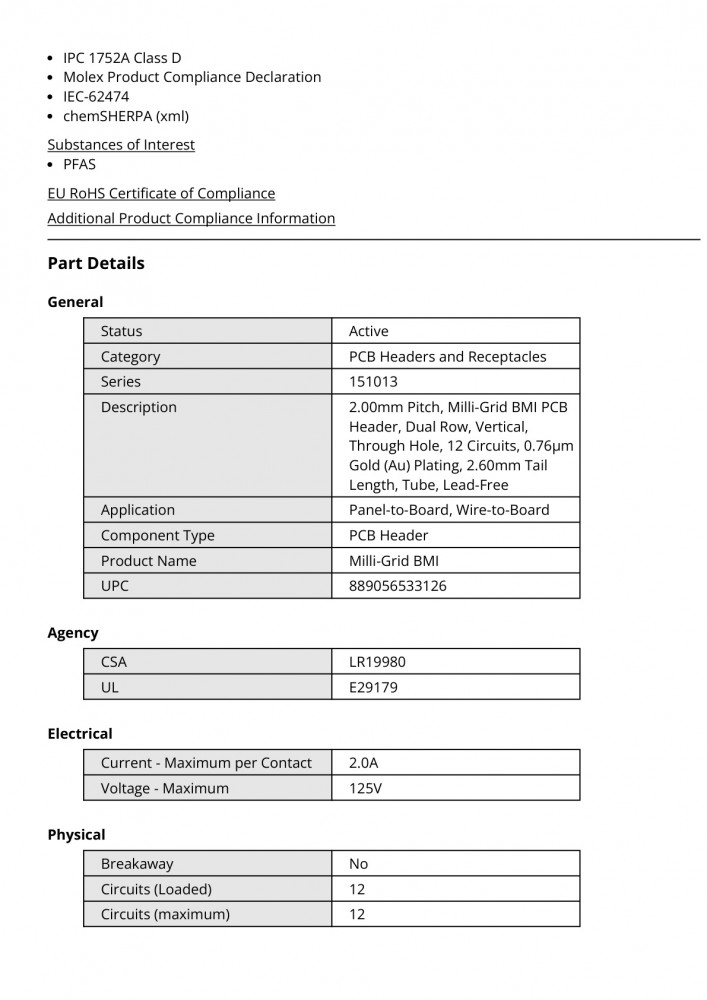 MOLEX Milli-Grid 151013 product specification page image 2