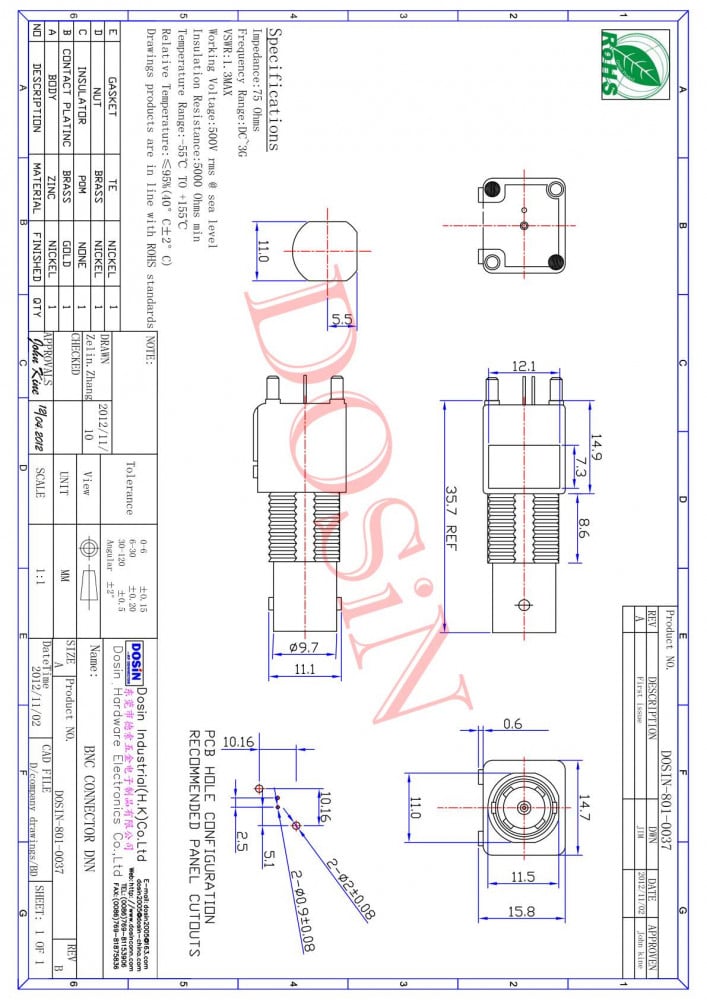 DOSIN-801-0037 technical drawing page
