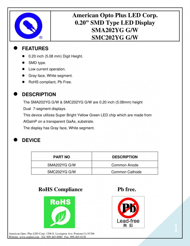 SMC202YG technical document page 1