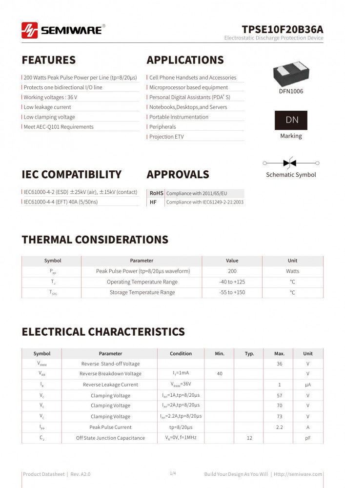 TPSE10F20B36A datasheet page 1