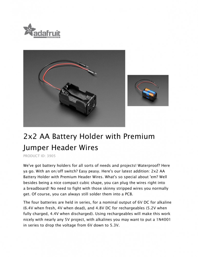 Adafruit 3905 technical document page 1