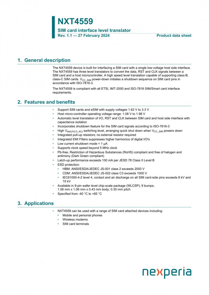 NXT4559UPZ datasheet page 1