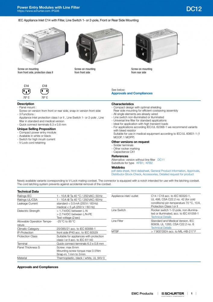 SCHURTER DC12 datasheet page 1