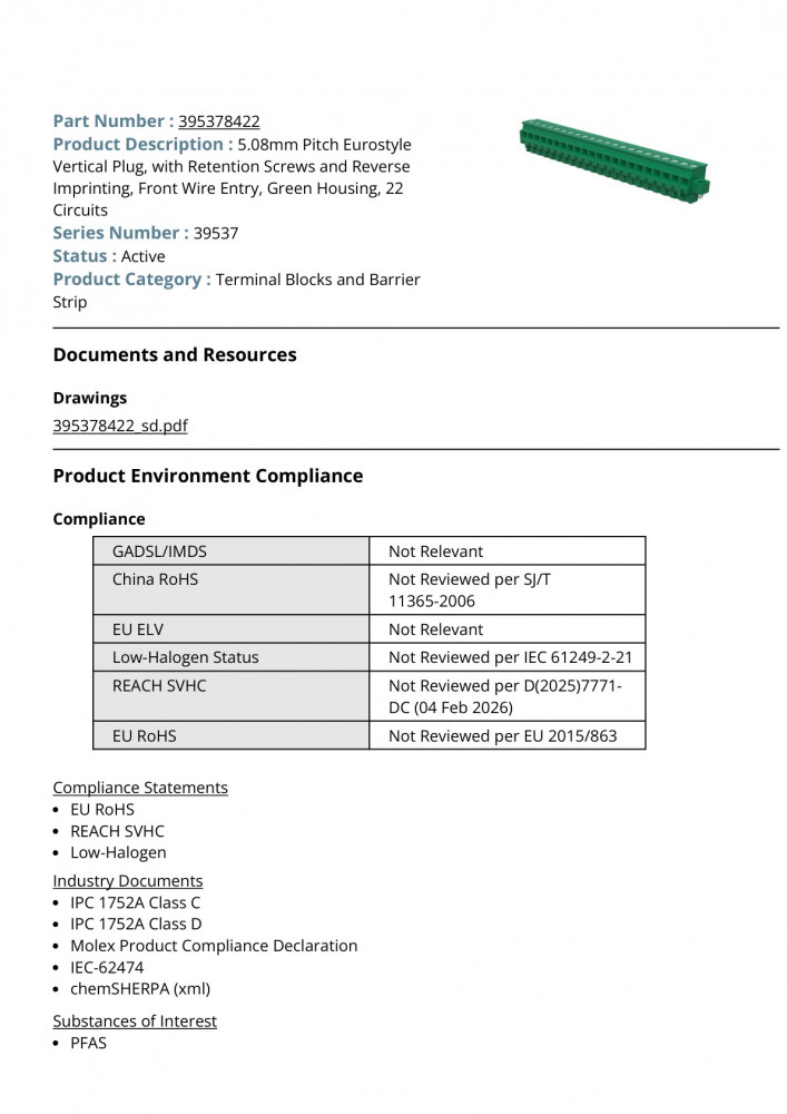 Molex product drawing page 1