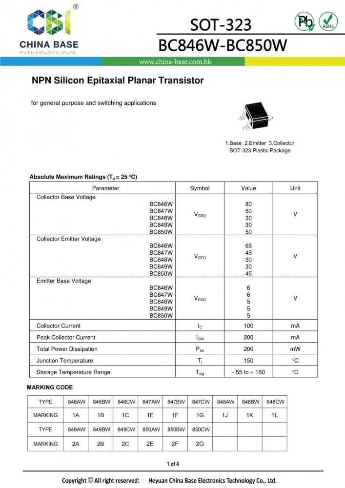 CBI BC857AW datasheet page 1