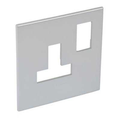 Arteor - British standard plate for switched sockets 1 gang - Glossy stainless steel - Black finish - For 5A 13A socket outlet