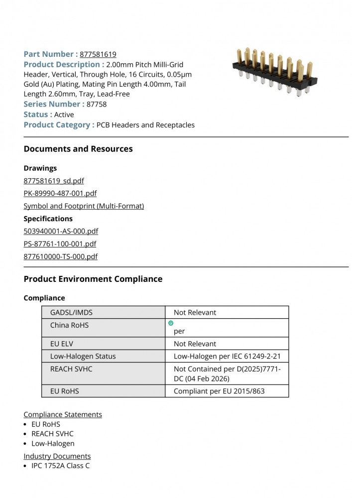 MOLEX 877581619 technical document preview, page 1