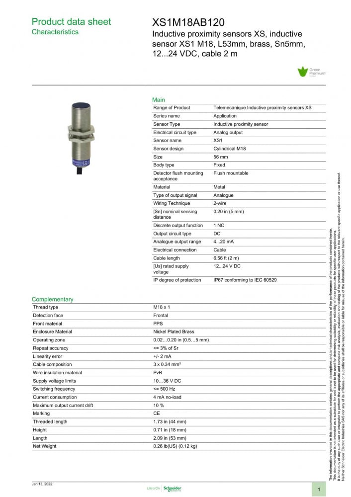 XS1M18AB120 technical document page 1