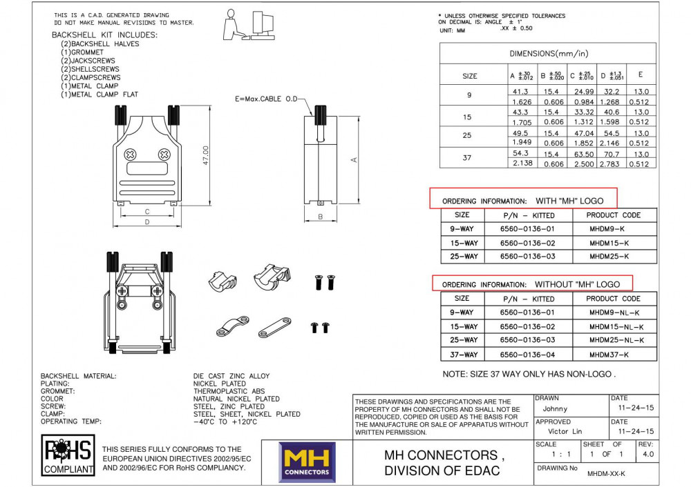 MH CONNECTORS MHDM-XX-K technical drawing