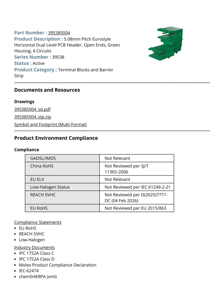 MOLEX 395385004 document page 1