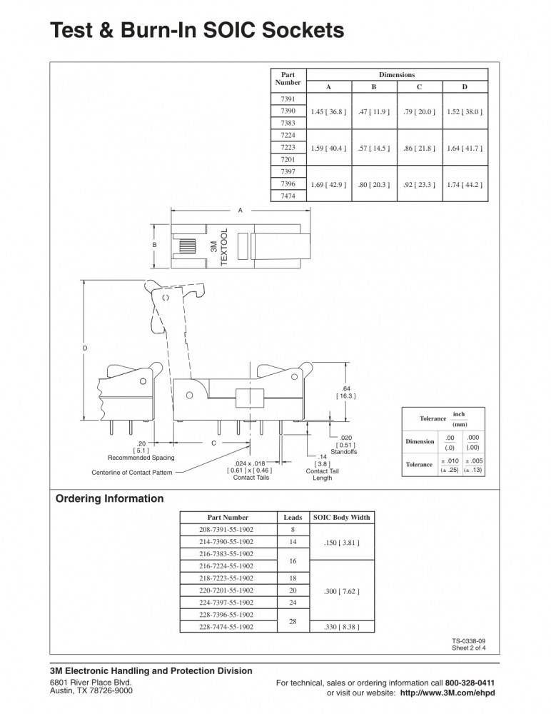 3M TS-0338 SOIC socket technical sheet page 2