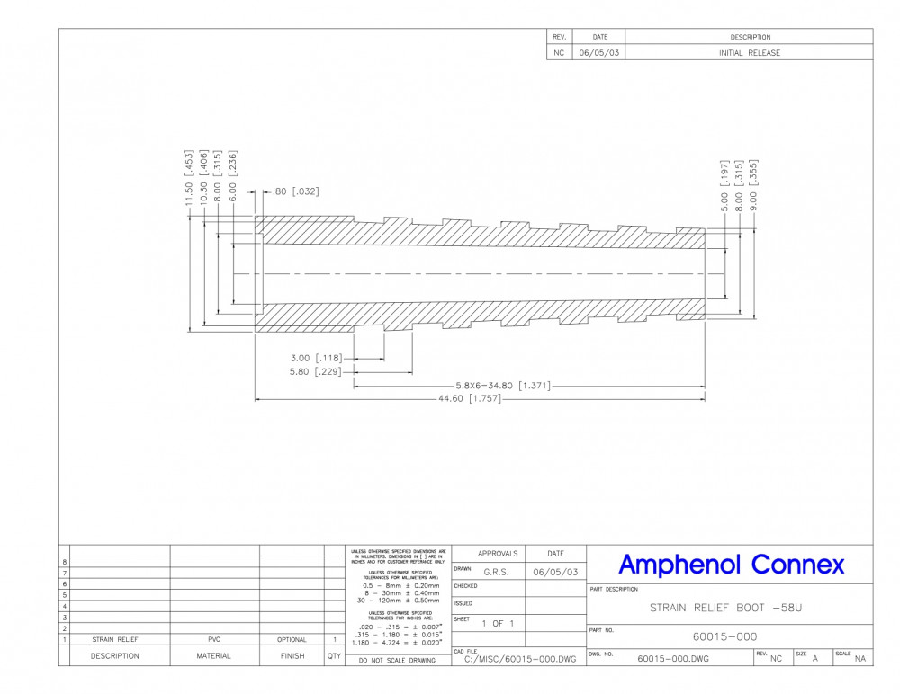 60015-000 strain relief boot drawing reference