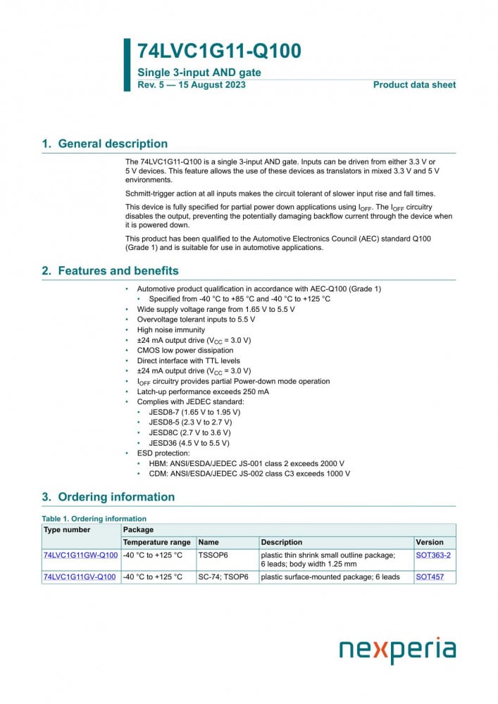 74LVC1G11-Q100 datasheet page 1