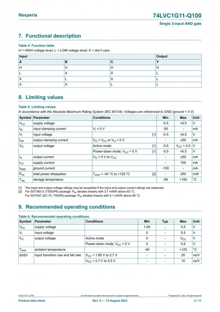 74LVC1G11-Q100 datasheet page 3