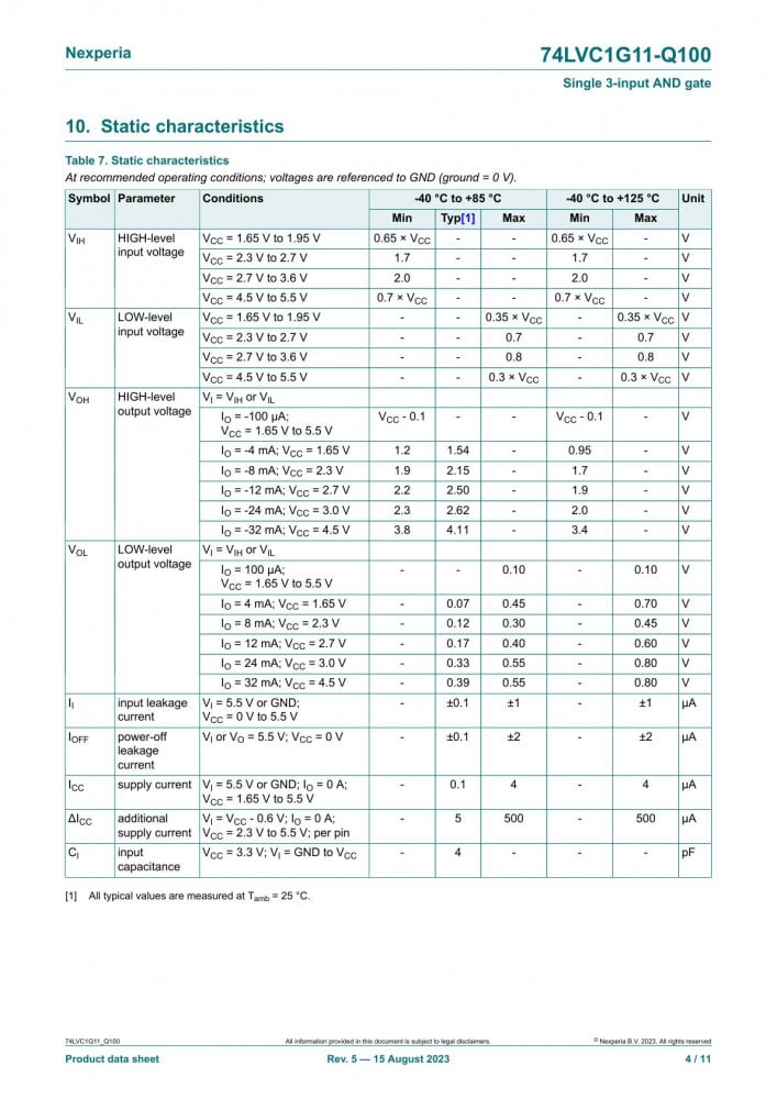 74LVC1G11-Q100 datasheet page 4