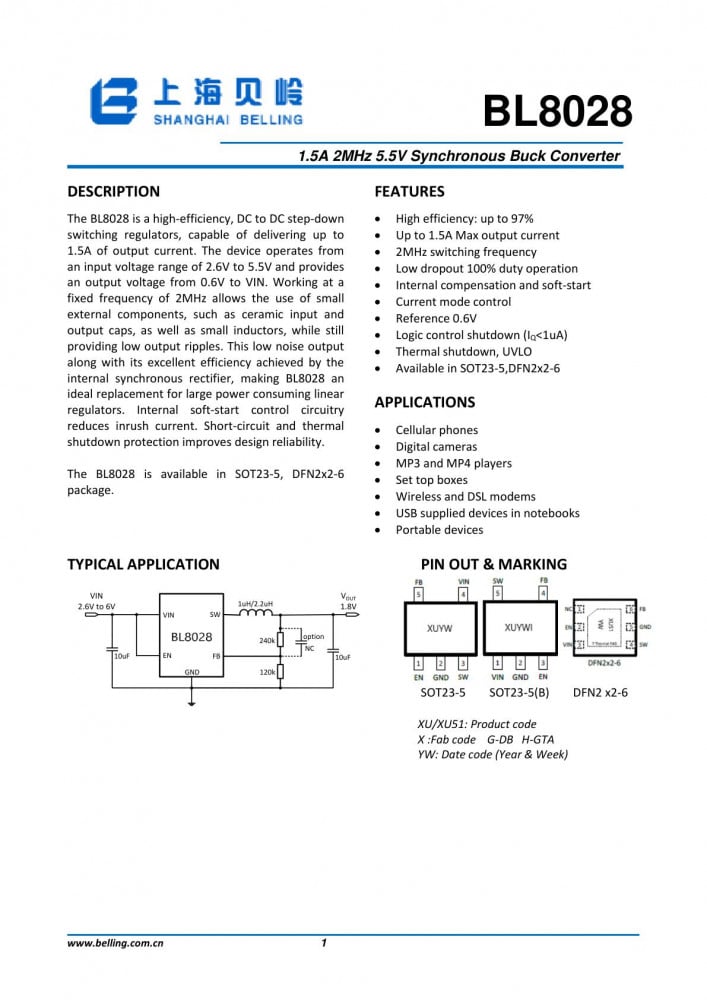 BL8028 datasheet page 1