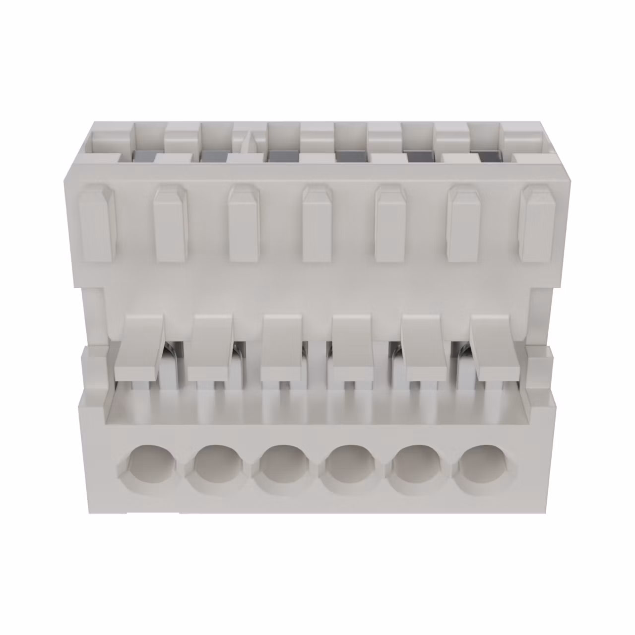 Appli-Mate RAST 2.5 IDT Housing, 2.50mm Pitch, Female, 6 Circuits, Beaded Terminal, All Position Keys, Slotted Endwalls, Polarizing Rib Between Circuits 2 & 3, Blue Color Stripe for sale