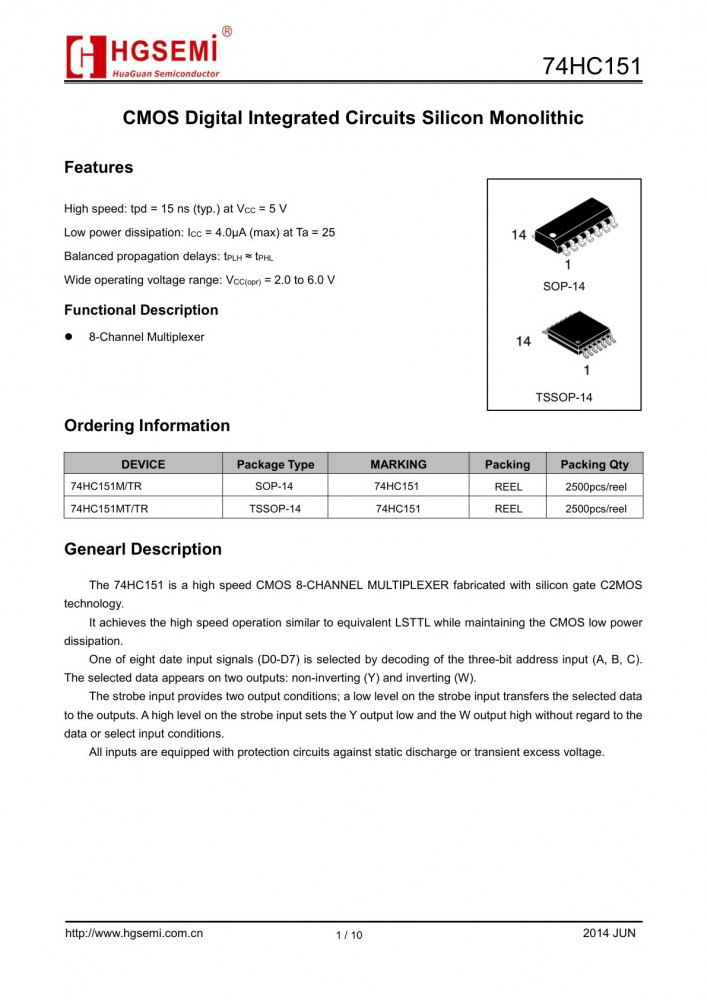 74HC151N datasheet page 1