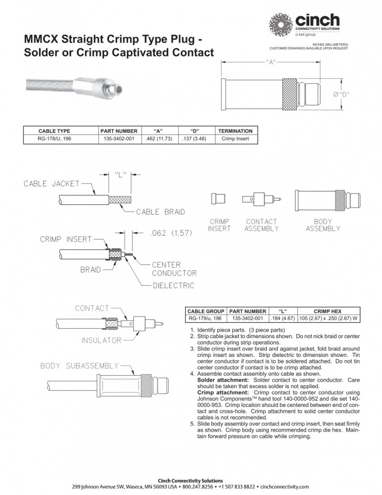 CINCH 135-3402-001 technical drawing page 1