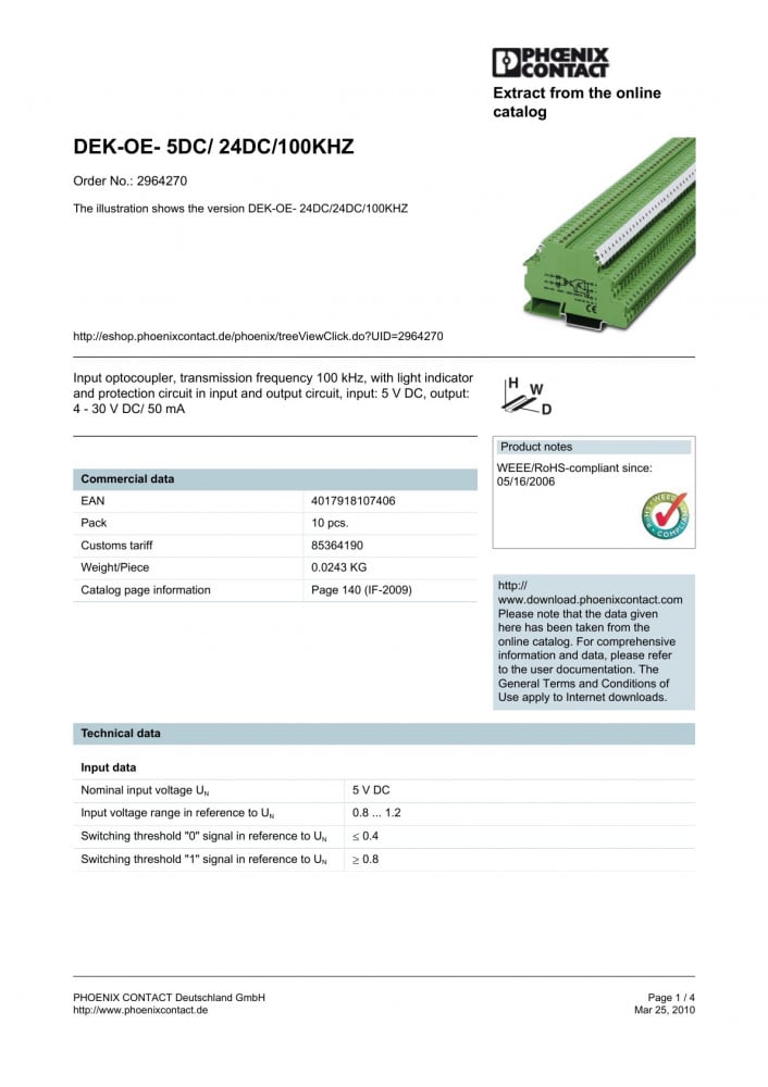 Phoenix Contact 2964270 technical document page 1