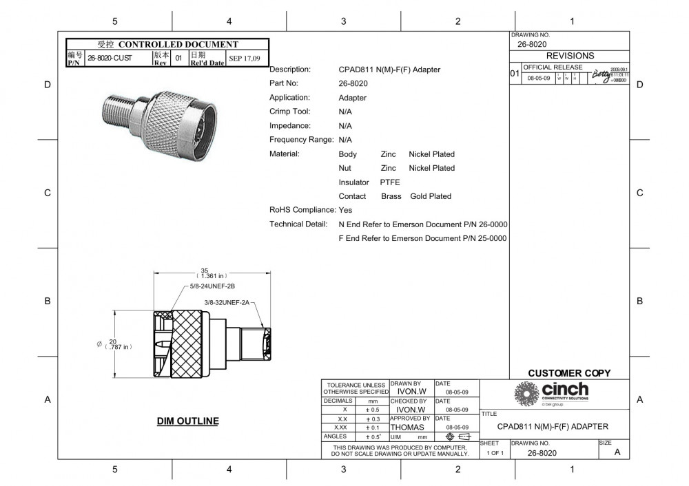 Bel Fuse 26-8020 controlled drawing preview