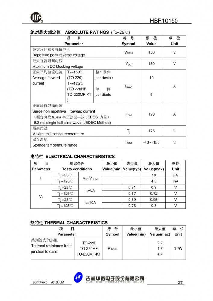 HBR10150 datasheet page 2