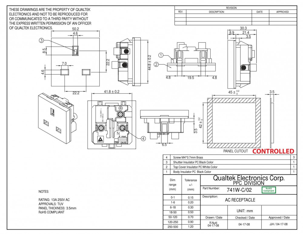 741W-C/02 AC receptacle product drawing reference
