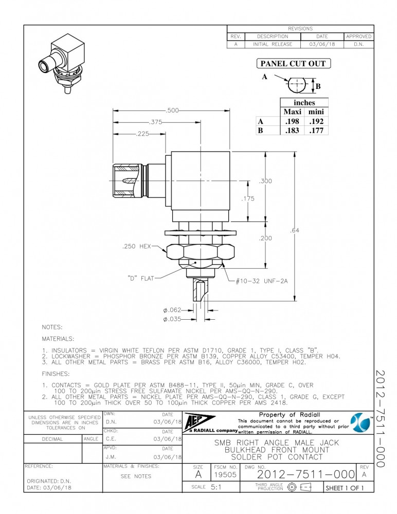 Radiall 2012-7511-000 product drawing page